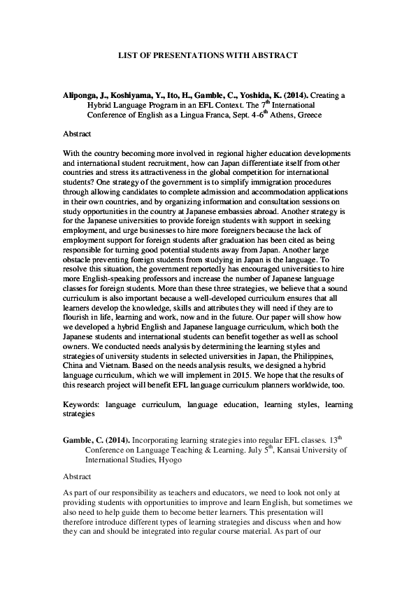 (DOC) List of presentations with abstracts