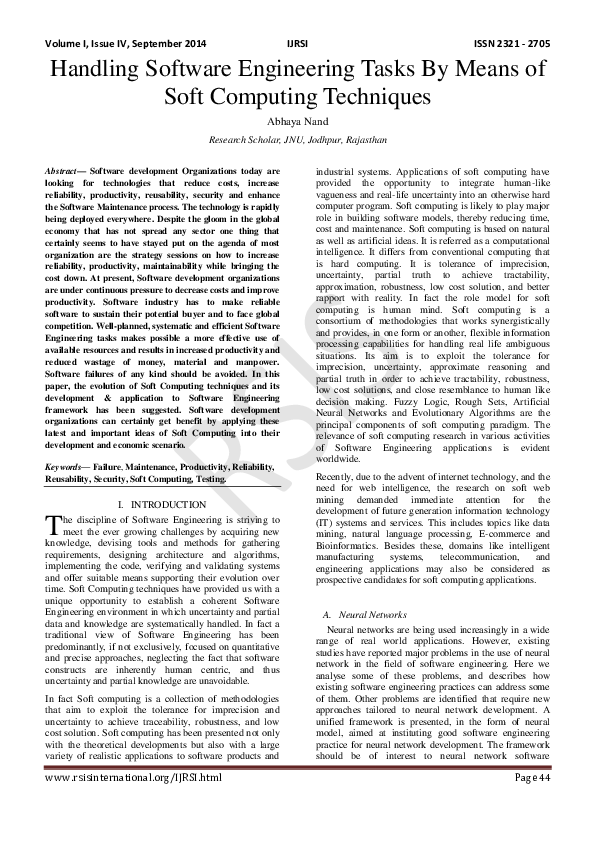 (PDF) Soft Computing Techniques in Software Engineering