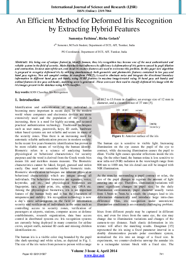 Pdf An Efficient Method For Deformed Iris Recognition By Extracting Hybrid Features
