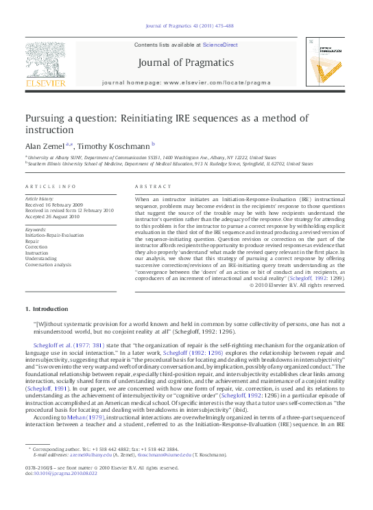 (PDF) Pursuing a question: Reinitiating IRE sequences as a method of ...