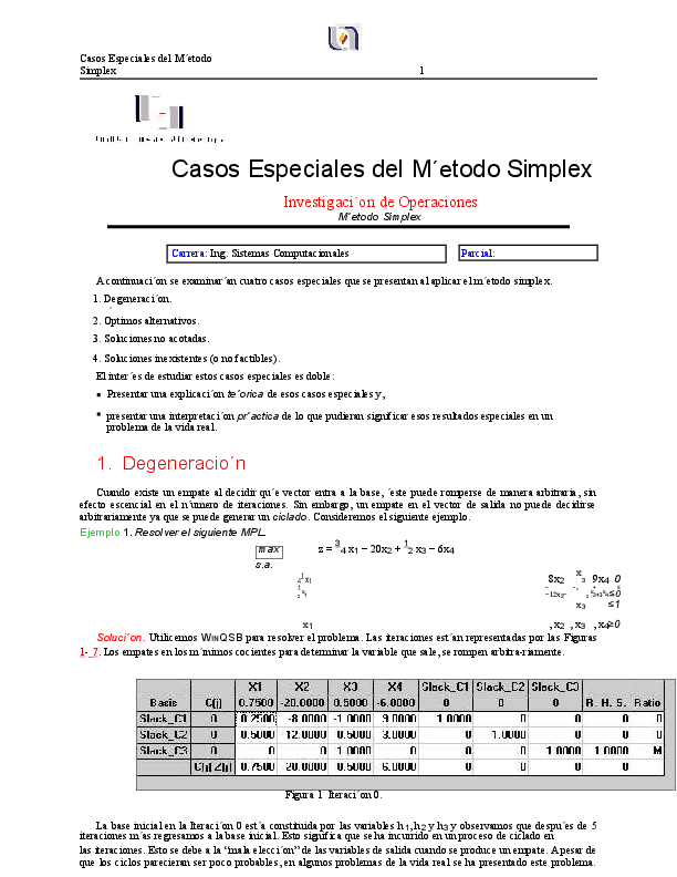 (DOC) Casos Especiales Método Simplex (Ingeniería)