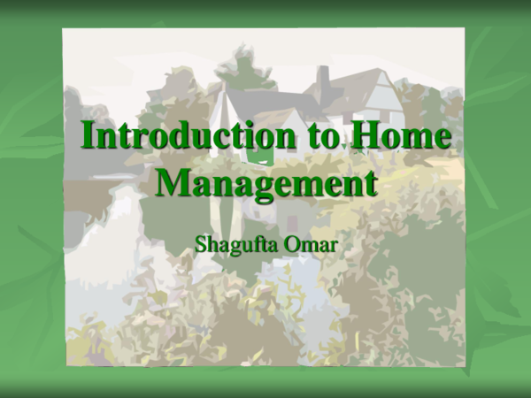 (PPT) Introduction to Home Manageemnt