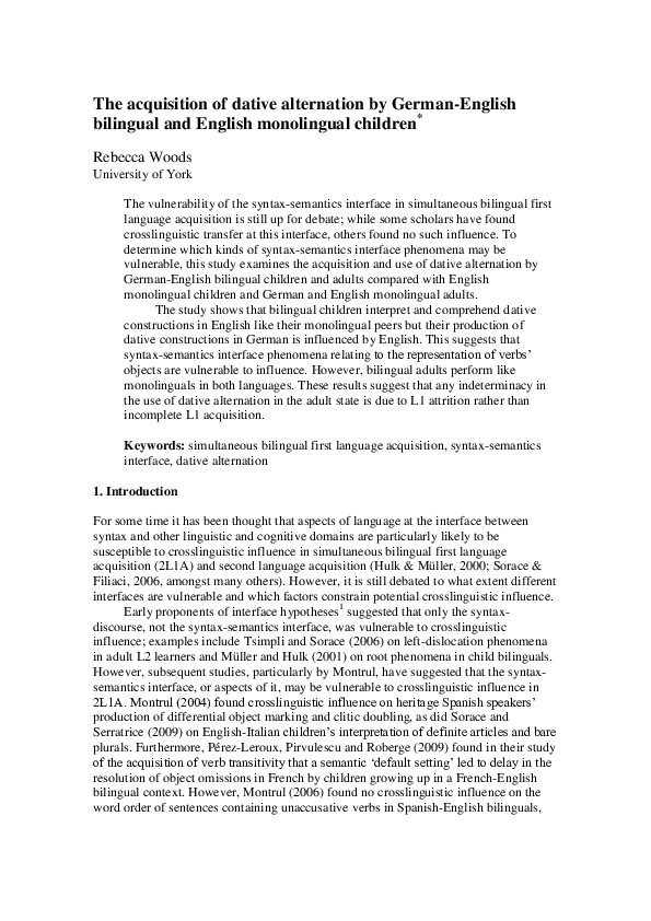 (DOC) The acquisition of dative alternation by German-English bilingual ...