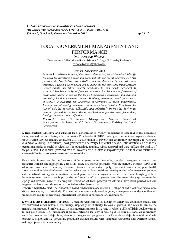 (PDF) Local Government Management and Performance