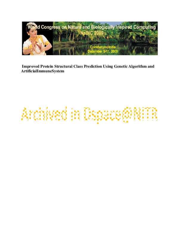 Pdf Improved Protein Structural Class Prediction Using Genetic Algorithm And Artificial Immune