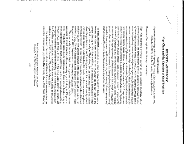 (PDF) Identity as History: Hopi Clans and the Curation of Oral Tradition