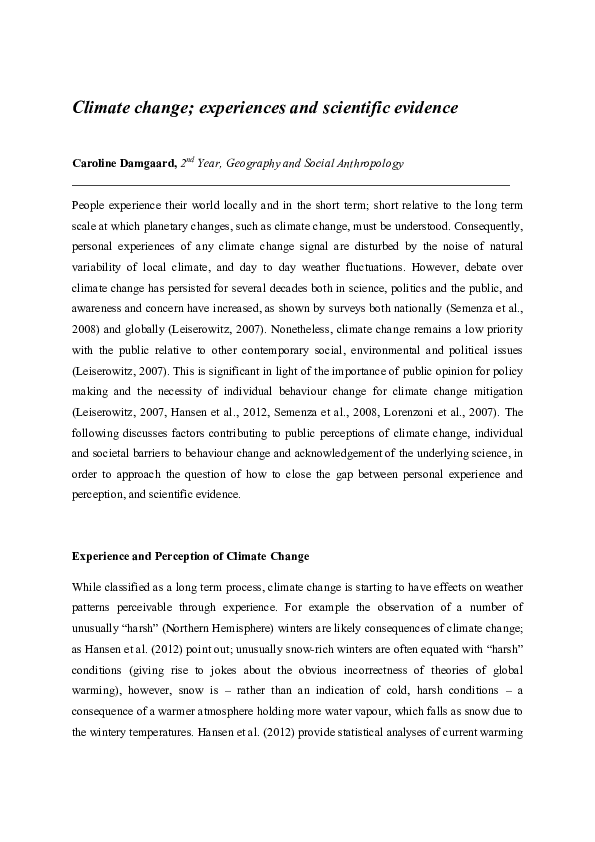 (PDF) Climate Change; Experiences and Scientific Evidence