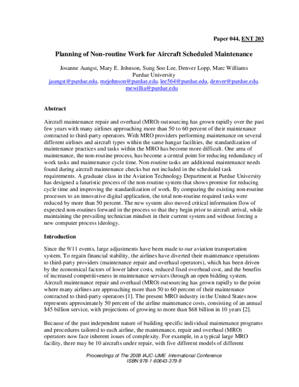 (PDF) Planning of Non-routine Work for Aircraft Scheduled Maintenance ...
