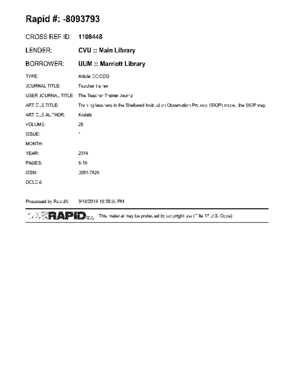 (PDF) Training teachers in the Sheltered Instruction Observation ...