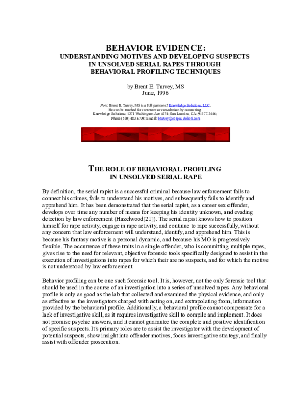 (DOC) BEHAVIOR EVIDENCE: UNDERSTANDING MOTIVES AND DEVELOPING SUSPECTS ...