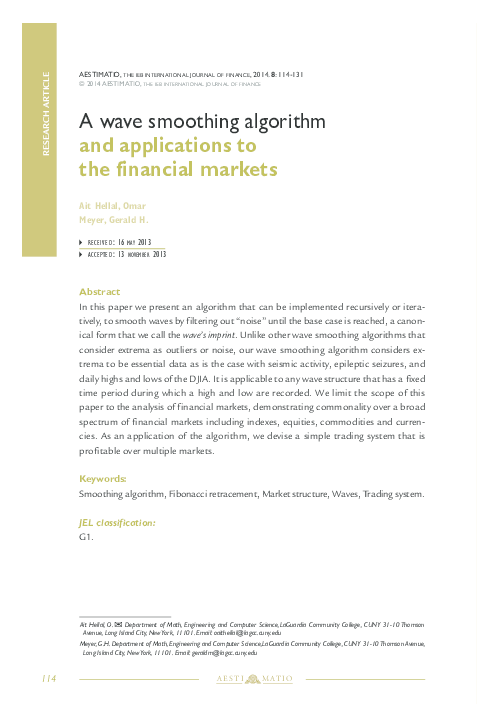 (PDF) A Wave Smoothing Algorithm and its Applications to the Financial ...