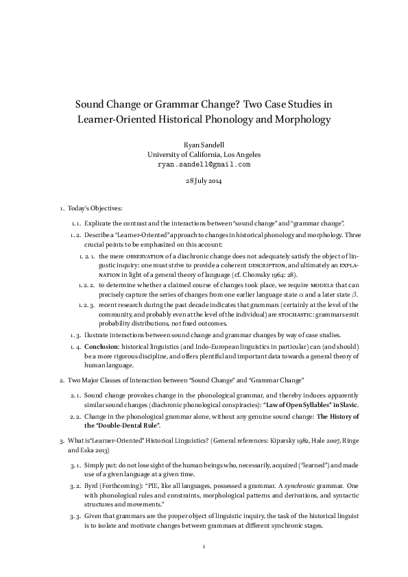 (PDF) Sound Change or Grammar Change? Two Case Studies in Learner ...