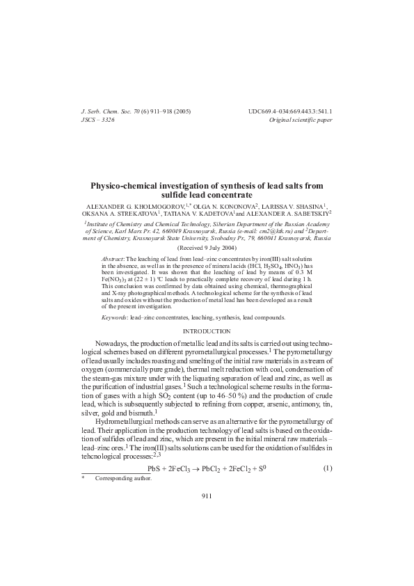 (PDF) Physicochemical investigation of synthesis of lead salts from ...