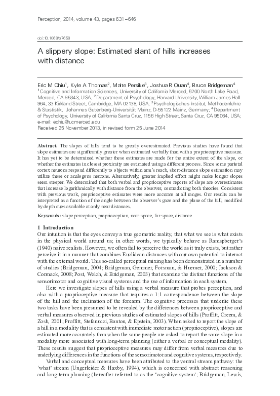 (PDF) A slippery slope: Estimated slant of hills increases with distance