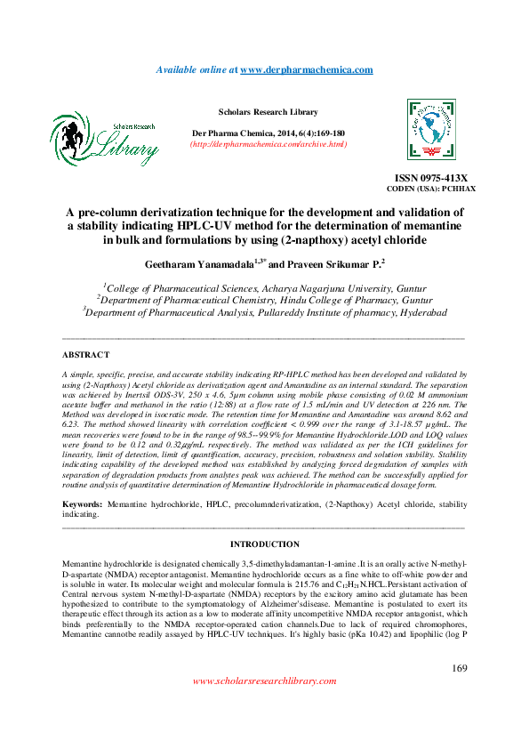 (PDF) A pre-column derivatization technique for the development and validation of a stability ...