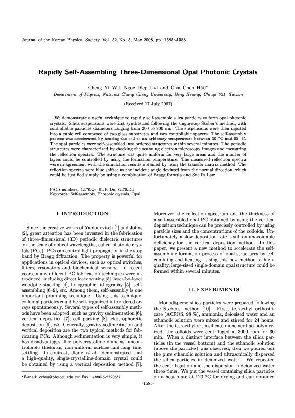(PDF) Rapidly Self-Assembling Three-Dimensional Opal Photonic Crystals