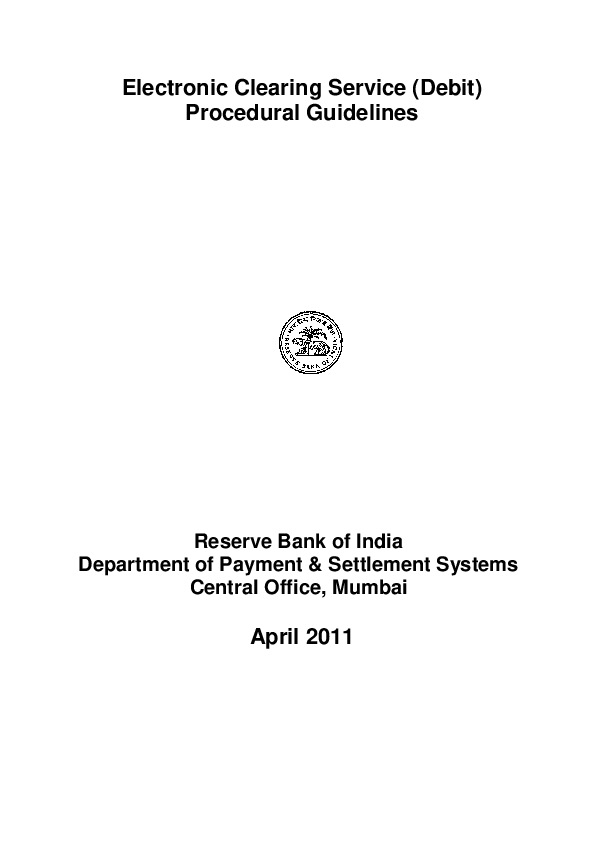 (DOC) Electronic Clearing Service (Debit) Procedural Guidelines