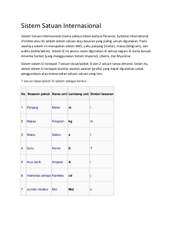 (DOC) Sistem Satuan Internasional Sistem