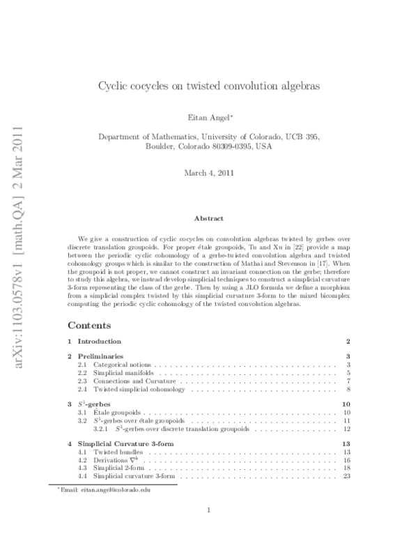 (PDF) Cyclic cocycles on twisted convolution algebras