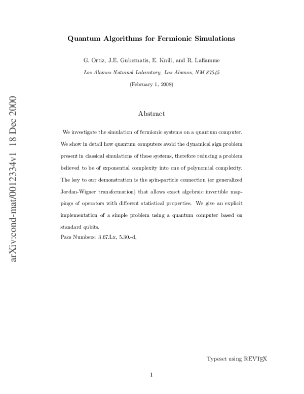 Pdf Quantum Algorithms For Fermionic Simulations