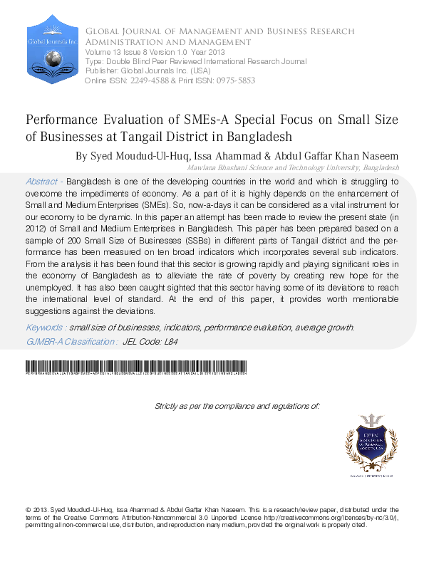 (PDF) Performance Evaluation of SMEs-A Special Focus on Small Size of ...