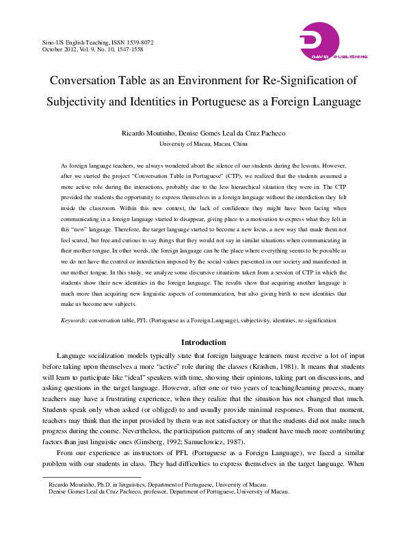 (PDF) Conversation Table as an Environment for Re-Signification of ...