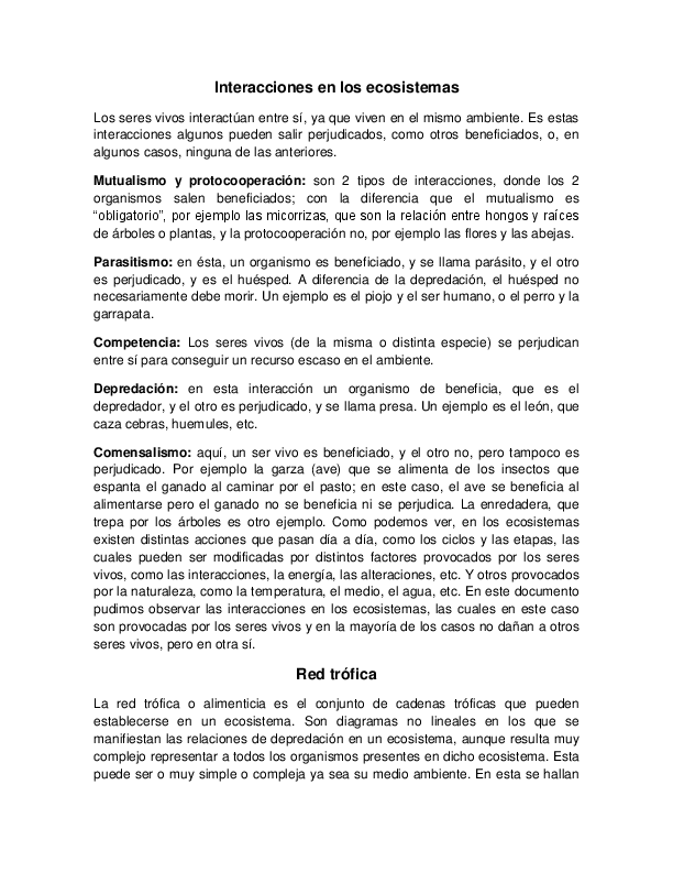 (DOC) Interacciones en los ecosistemas