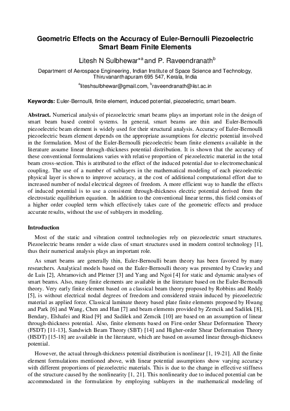 Pdf Geometric Effects On The Accuracy Of Euler Bernoulli