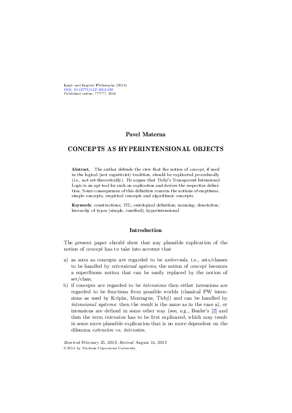 (PDF) Concepts as Hyperintensional Objects
