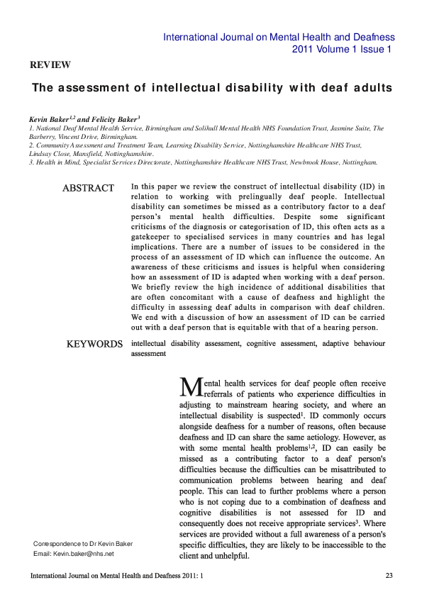 (PDF) The assessment of intellectual disability with deaf adults