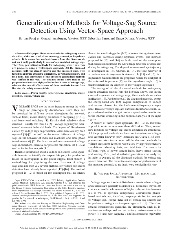 Pdf Generalization Of Methods For Voltage Sag Source Detection Using Vector Space Approach