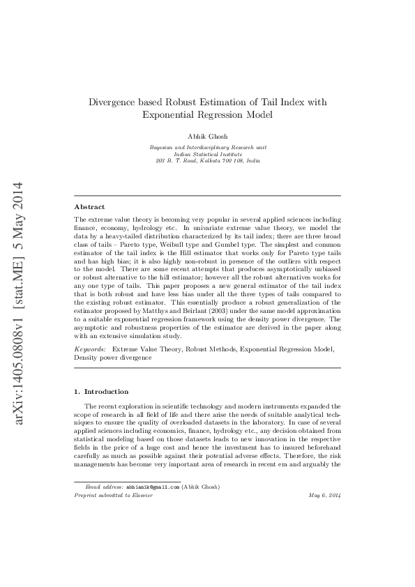 (PDF) Divergence based Robust Estimation of Tail Index with Exponential Regression Model