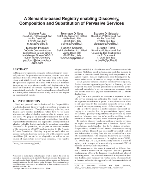 (PDF) A semantic-based registry enabling discovery, composition and substitution of pervasive ...