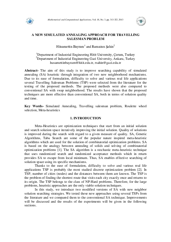 (PDF) A NEW SIMULATED ANNEALING APPROACH FOR TRAVELLING SALESMAN PROBLEM