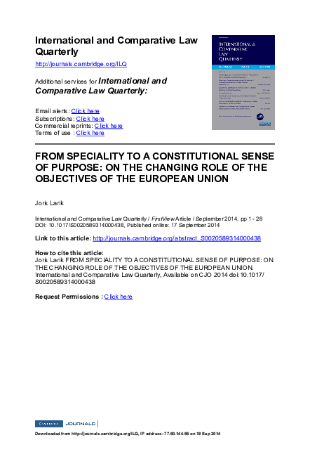 (PDF) From speciality to a constitutional sense of purpose: On the ...