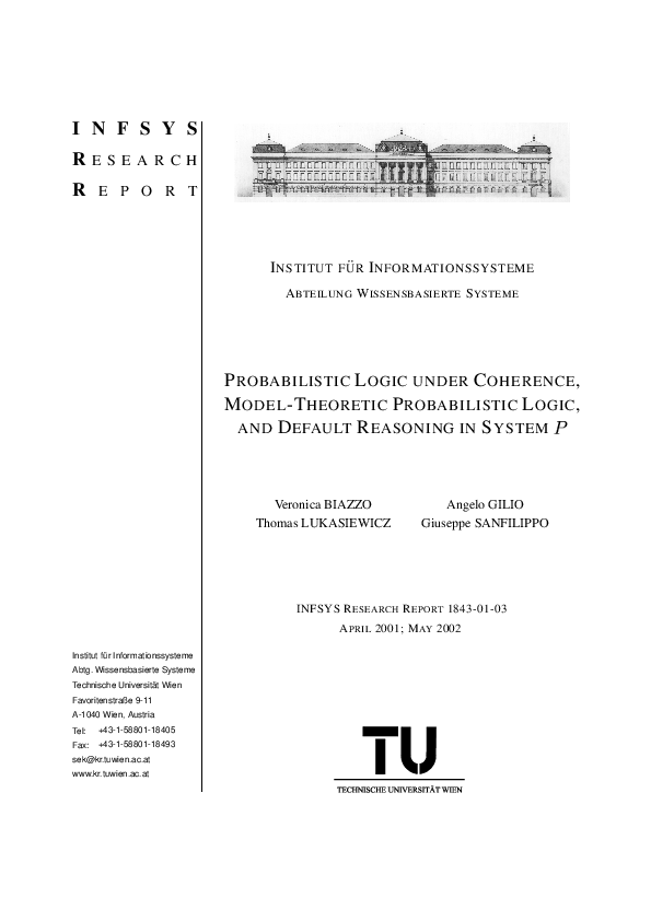 (PDF) Probabilistic logic under coherence, model-theoretic probabilisticlogic, and default ...