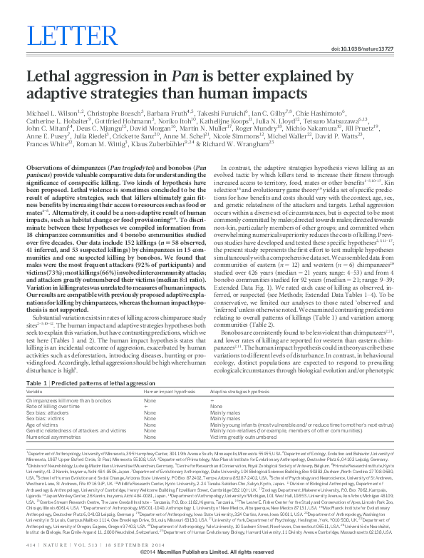 (PDF) Lethal aggression in Pan is better explained by adaptive ...