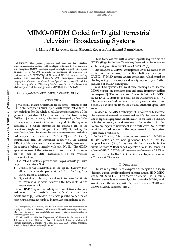 (PDF) MIMO-OFDM Coded for Digital Terrestrial Television Broadcasting ...