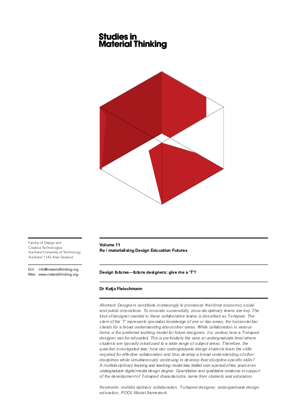 (PDF) Design futures - future designers: give me a ‘T’? Studies in ...