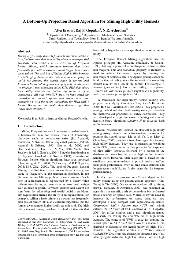 Pdf Ctu Pro A New High Utility Itemset Algorithm