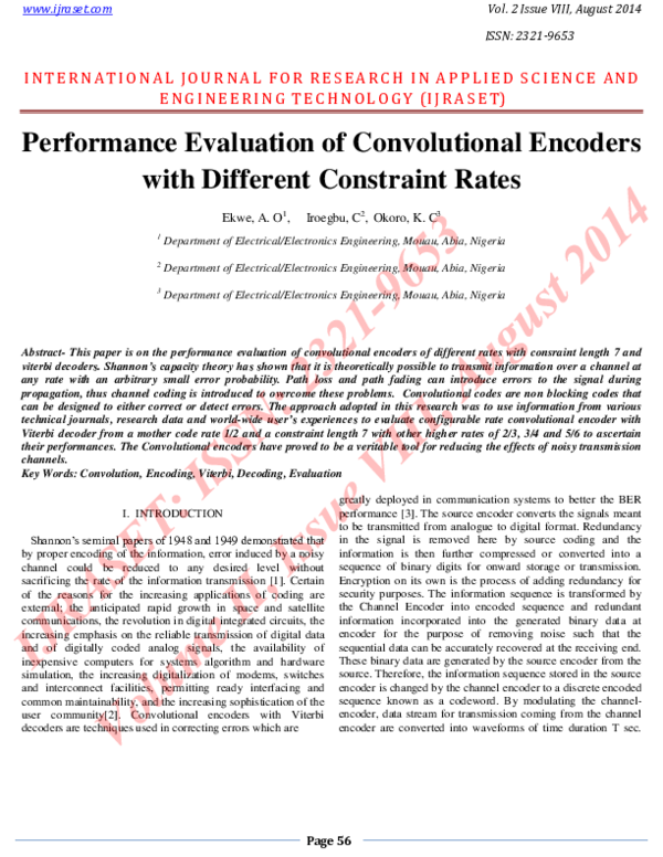 Performance Evaluation of Convolutional Encoders with Different ...