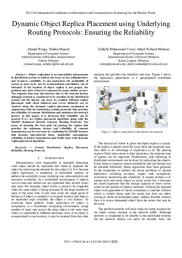 (PDF) Dynamic Object Replica Placement Using Underlying Routing Protocols: Ensuring Reliability