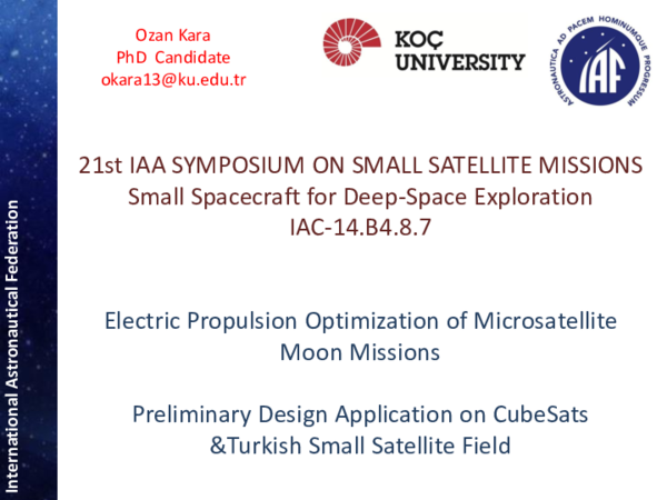 (PPT) Electric Propulsion Optimization of MicroSatellite Moon Missions ...