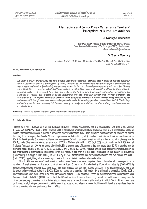 (PDF) Intermediate and Senior Phase Mathematics Teachers’ Perceptions ...