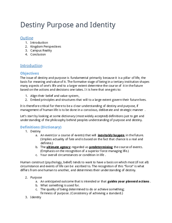 (PDF) Destiny Purpose and Identity