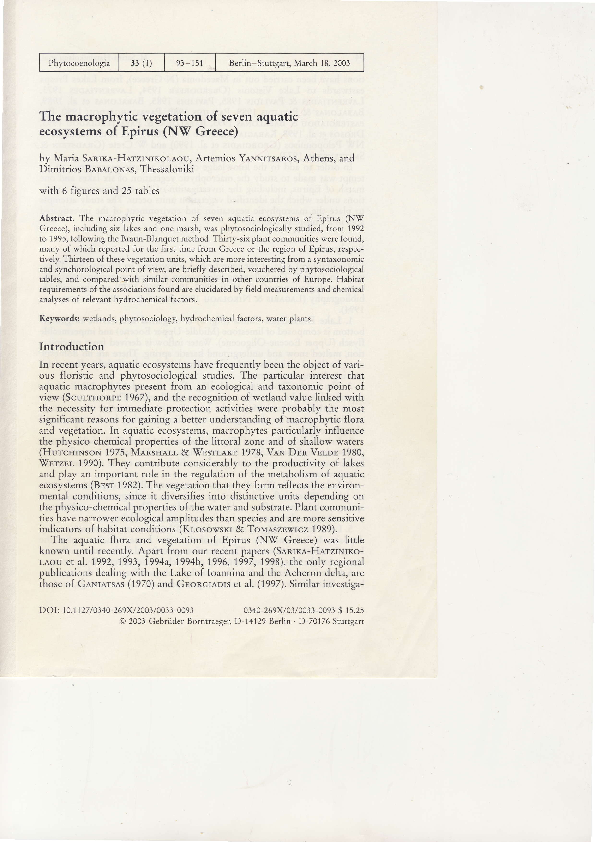 (PDF) The macrophytic vegetation of seven aquatic ecosystems of Epirus ...