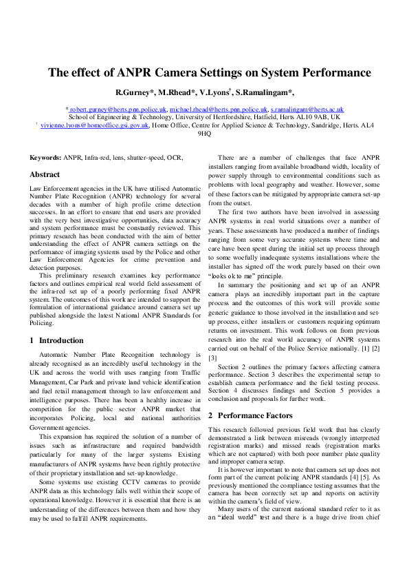 (PDF) The effect of ANPR Camera Settings on System Performance