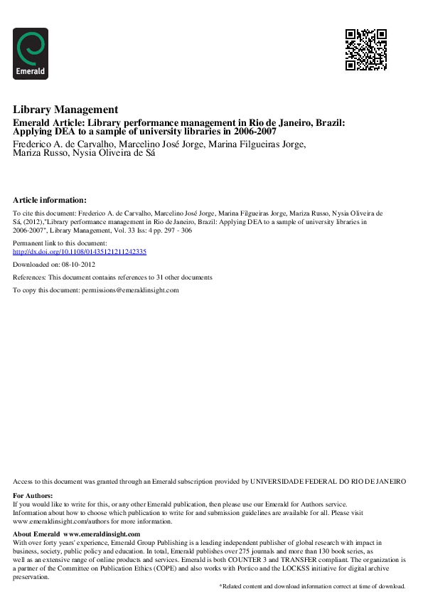(PDF) Library performance management in Rio de Janeiro, Brazil ...
