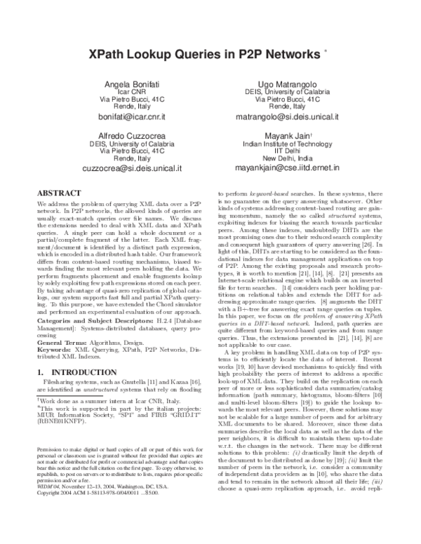 (PDF) XPath lookup queries in P2P networks
