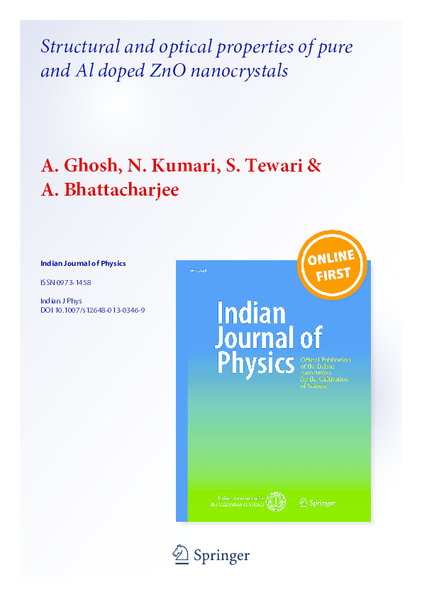 (PDF) Structural and optical properties of pure and Al doped ZnO ...
